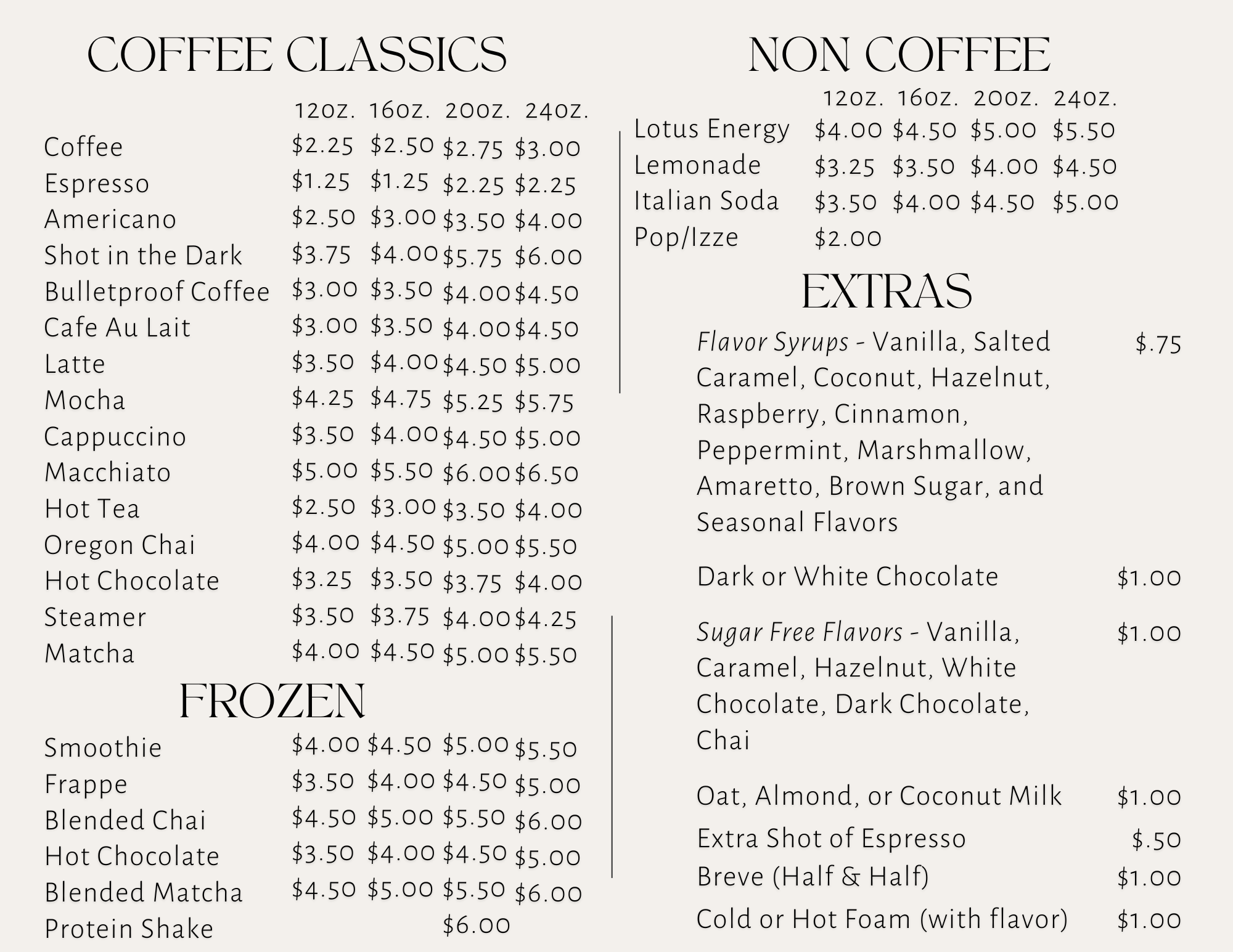 Menu | Cornerstone Coffee